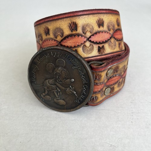 Yellow and Red Leather Belt with Mickey Mouse 1937 Hollywood Cal. USA ...