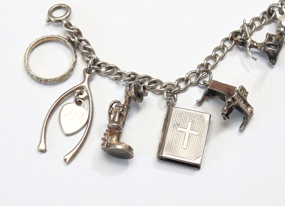 Vtg Sterling Silver CHARM BRACELET Charms Lot Movable Opening Enamel ...