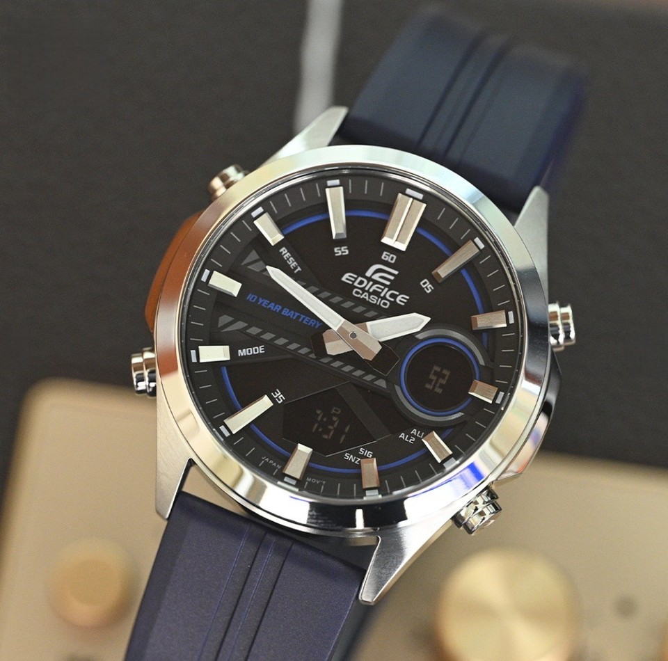 Casio Edifice EFV-C120P-1A2 Black Analog Digital Blue Chronograph Men's ...