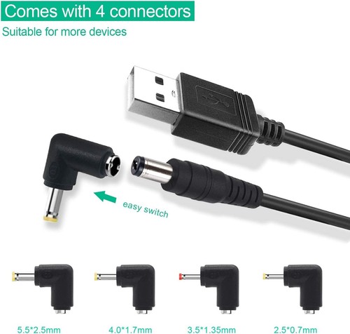 NAHAO USB to DC 5.5x2.1mm Barrel Jack Center Pin Positive Power Cable ...