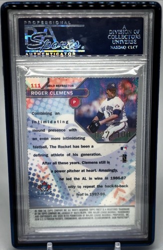 1999 TOPPS FINEST GOLD REFRACTOR DIE-CUT ROGER CLEMENS #111 #/100 PSA 9 ...