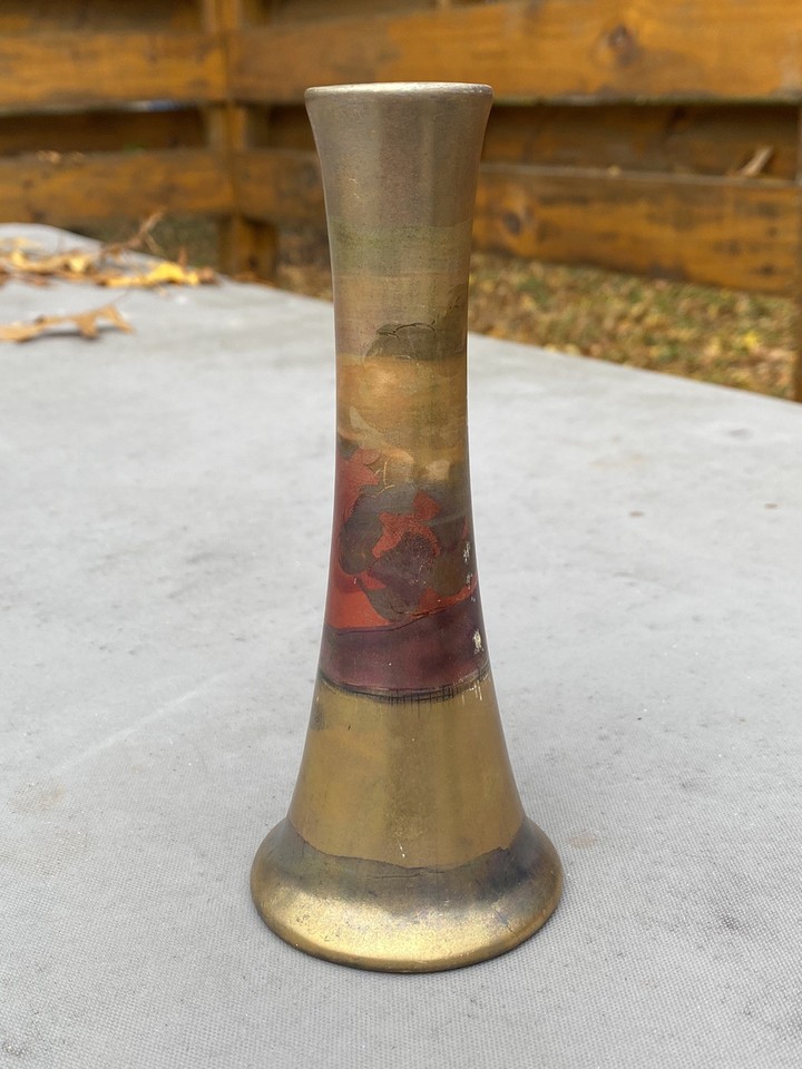 Weller Pottery Lasa 1920s Art Nouveau Bud Vase Gold Luster Glaze Tree ...