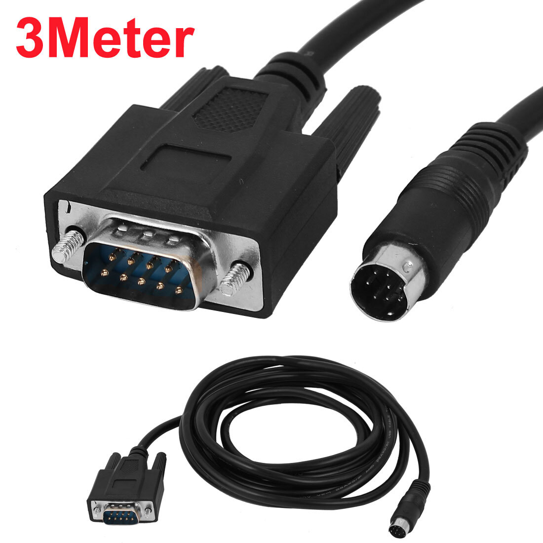 RS232 DB9 to 8P Mini Din Male PLC Programming Adapter Cable 3 Meters ...