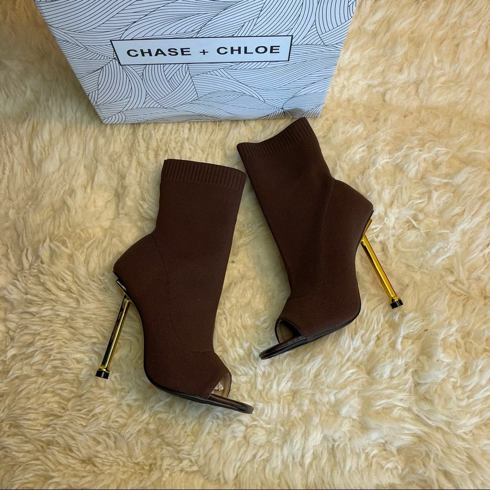 Chase & chloe Lorde Open Toe Stiletto Sock Boots | eBay