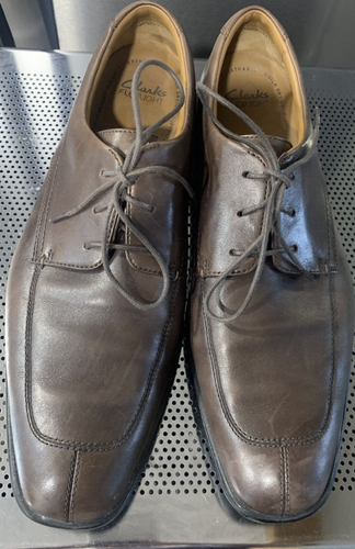 CLARKS FLEXLIGHT MENS SIZE 10 LEATHER LIGHTWEIGHT LACE BROWN MAN MADE ...
