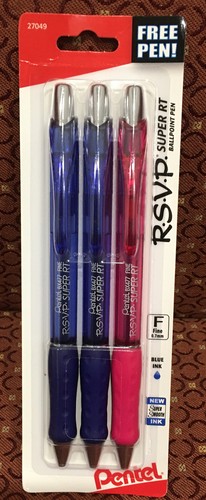 Pentel 2 Pack RSVP Super RT Ballpoint Pen 0.7mm Fine-BLUE INK w/ FREE ...