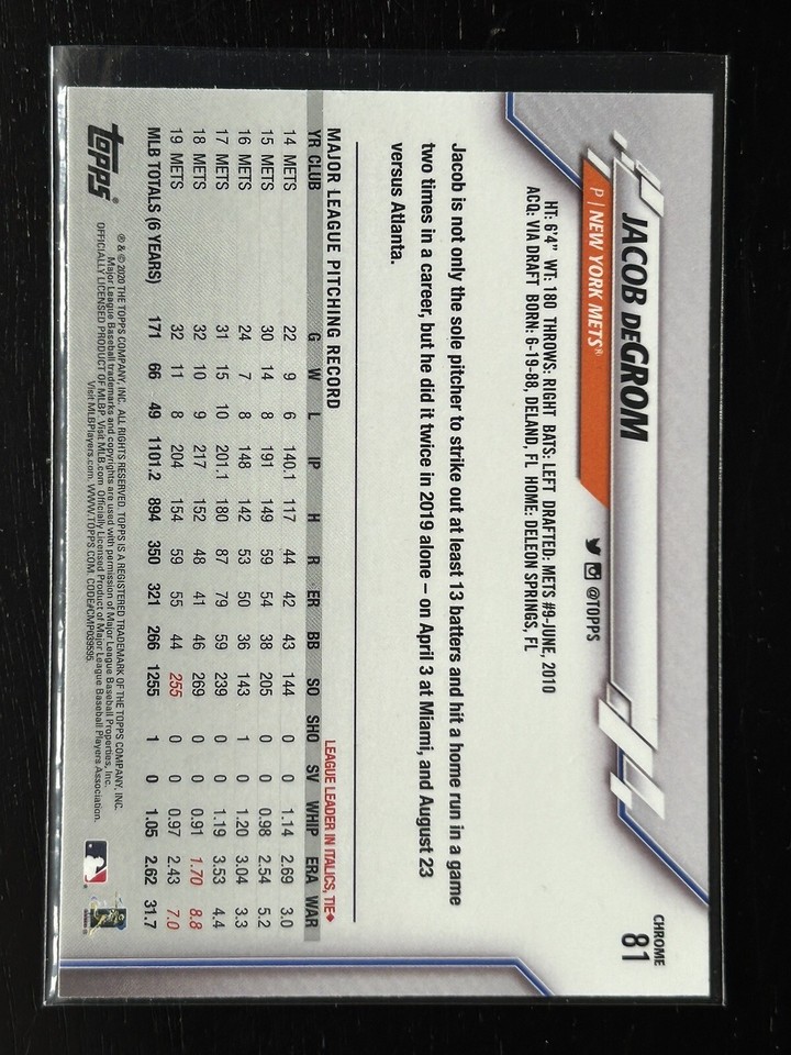 2020 Topps Chrome Jacob deGrom #81 Prism Refractor New York Mets | eBay