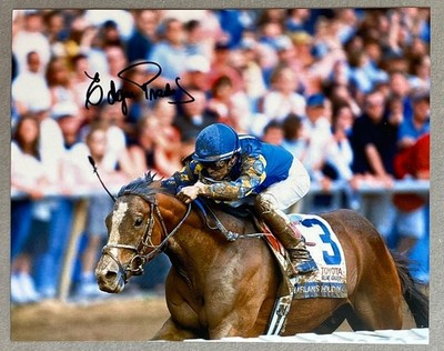 JOCKEY EDGAR PRADO AUTOGRAPH 8x10 PHOTO 2002 BLUE GRASS STAKES- HARLAN ...