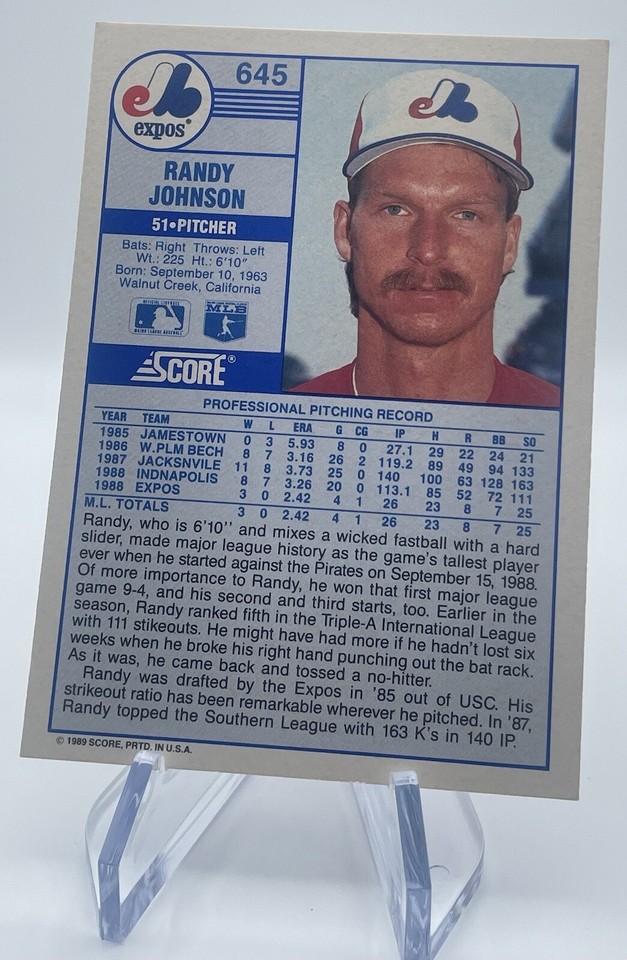 Randy Johnson ROOKE 1989 Score Montreal Expos HOF (RC) | eBay