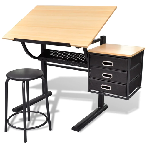 Drafting Table With Stool Drawer Set Adjustable Angle Dual Worktop ...