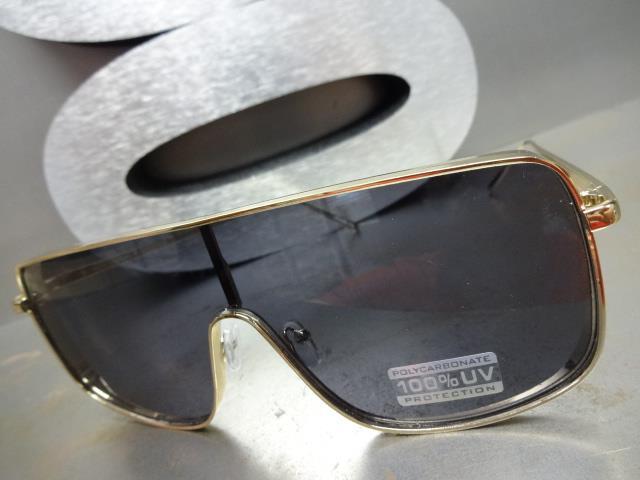 Men or Women OVERSIZED MODERN RETRO SHIELD Style SUNGLASSES Gold Frame ...