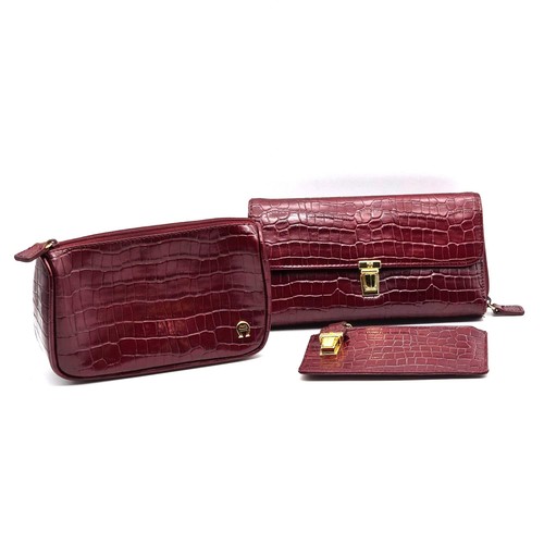 Etienne Aigner Burgundy Croc Embossed Leather Wallet w/ ID Holder ...