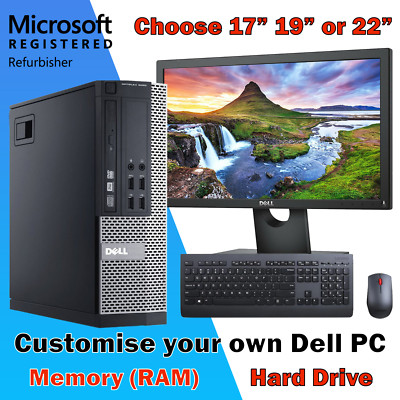 FULL DELL DUAL CORE Intel i3 Desktop Tower Computer PC + Monitor ...