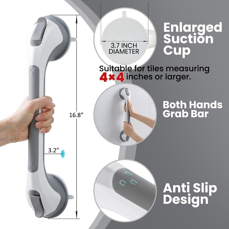 TAILI Shower Grab Bar 16 Inch Suction Cup Grab Bars for Bathroom ...