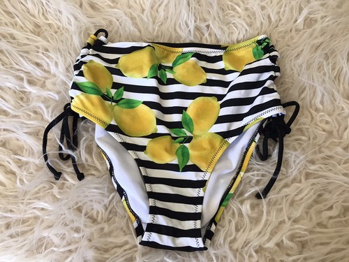 HOT TOPIC Black and White Striped Lemon Bathing Suit Bikini Bottom Sz ...