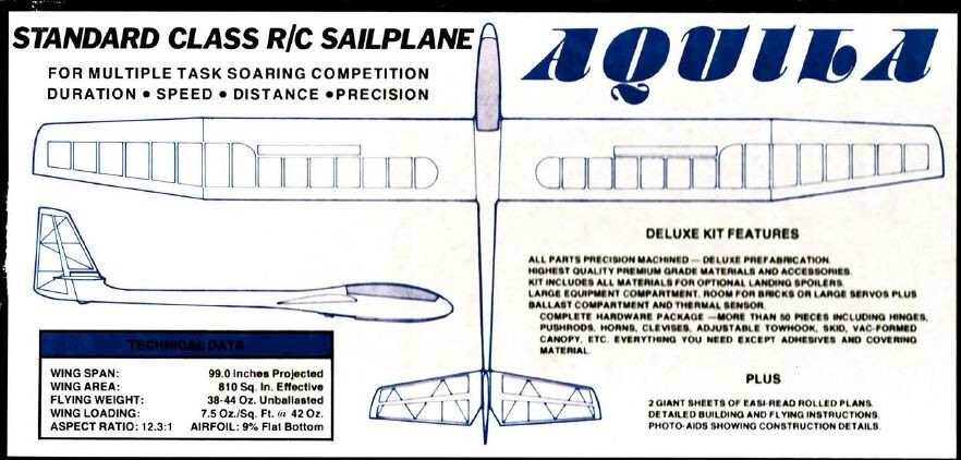 "Aquila" 99 inch Sailplane, Glider, RC AIrplane Printed Plans ...