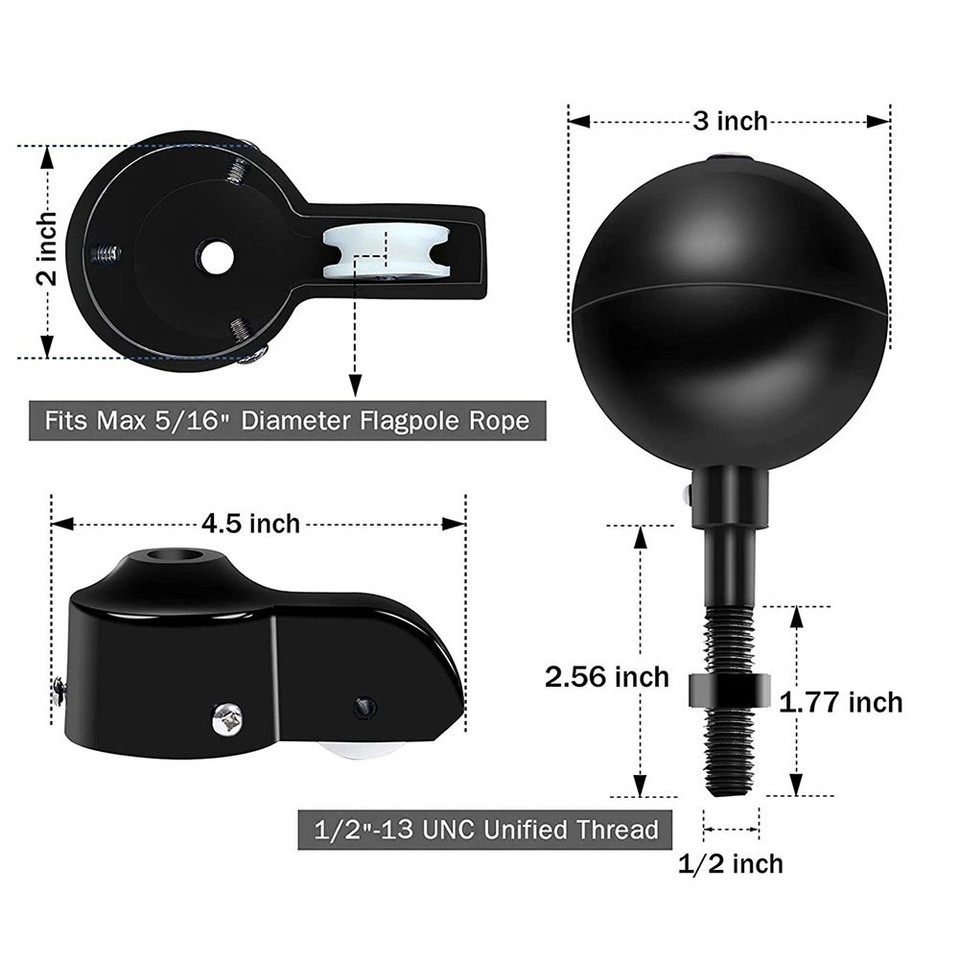 Outdoor Flagpole Hardware Kit Black Plated Round Hand Waving Flag Pole ...
