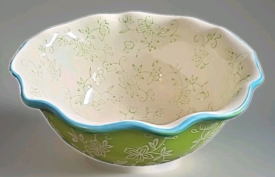 Temp-tations Green Ruffled Floral Lace 2Qt & 1Qt Fluted Mixing Bowls | eBay