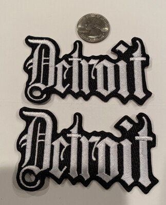 (2)-VINTAGE IRON ON EMBROIDERED DETROIT PATCHES . 3 1/2"x 2" (White ...