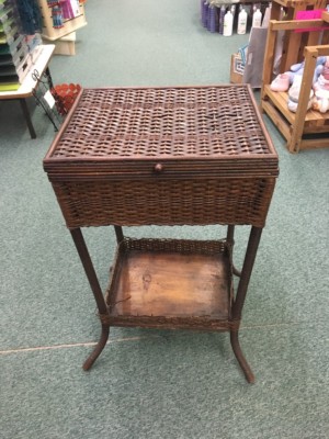 antique Heywood Wakefield Sewing Basket Stand Rattan Wicker Shelf ...