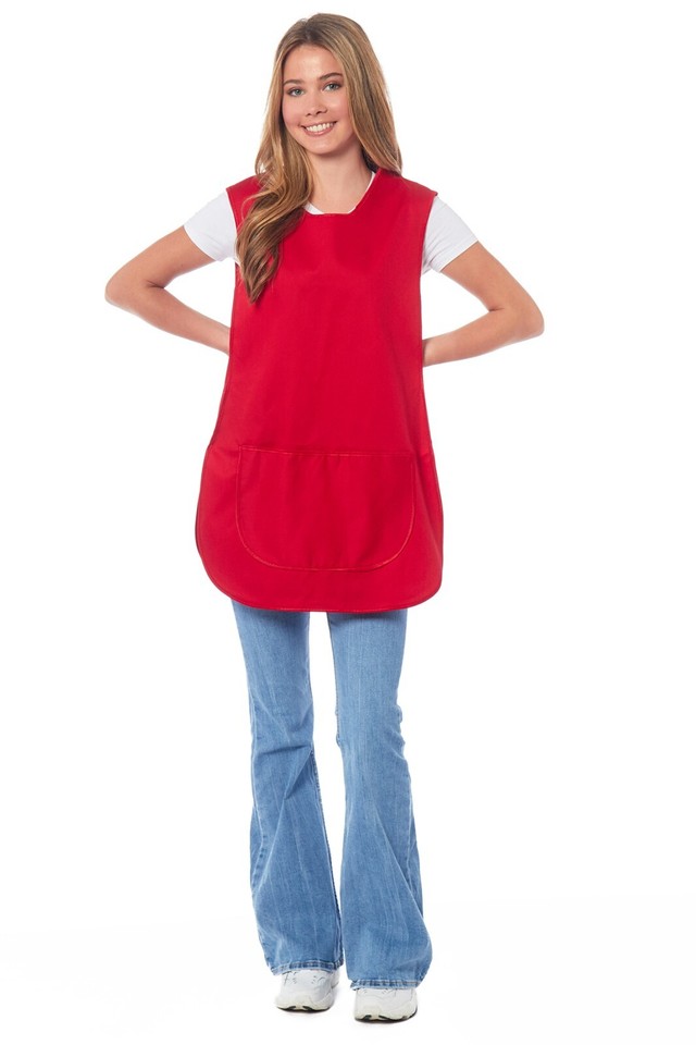 Ladies Plain Matching Piping Tabard Apron with Pocket Overall Kitchen ...