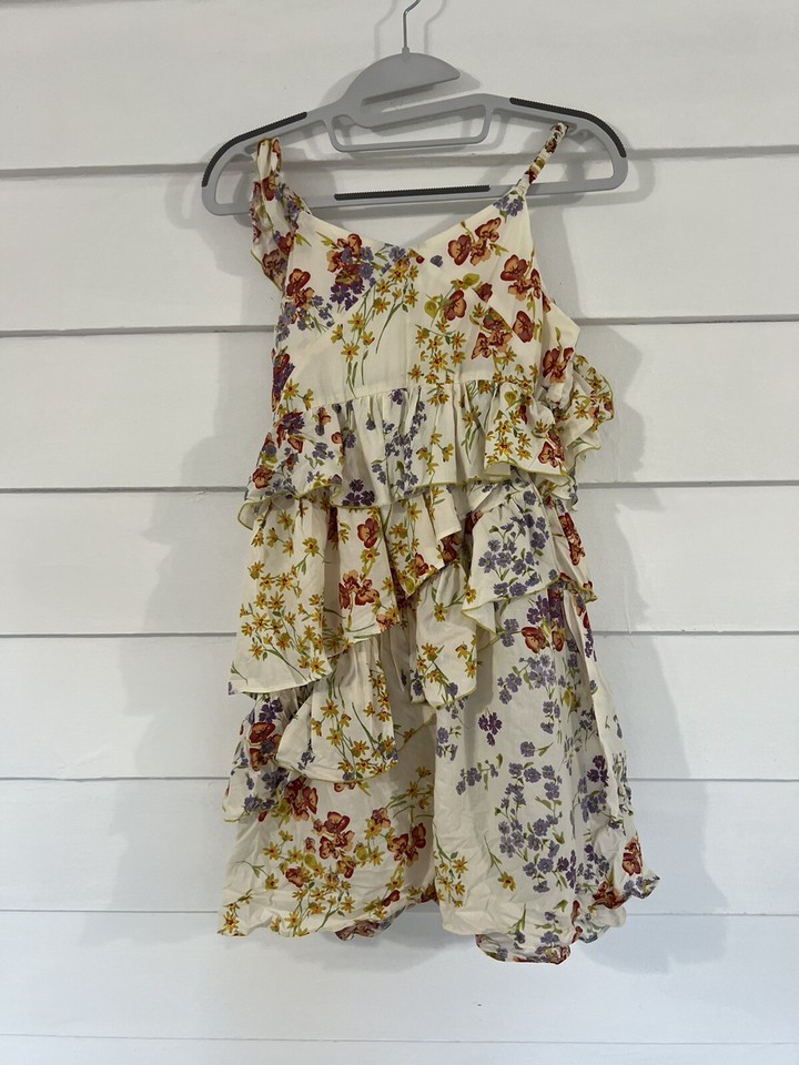 Zara Beige Girls Floral Dress Ruffle Cotton Floral 13 14 Years 164 cm ...