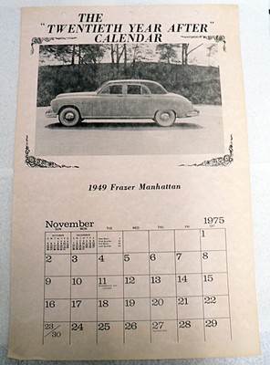 VINTAGE 1975 CALENDAR PAGE " 20TH YEAR AFTER " 1949 FRAZER MANHATTAN ...