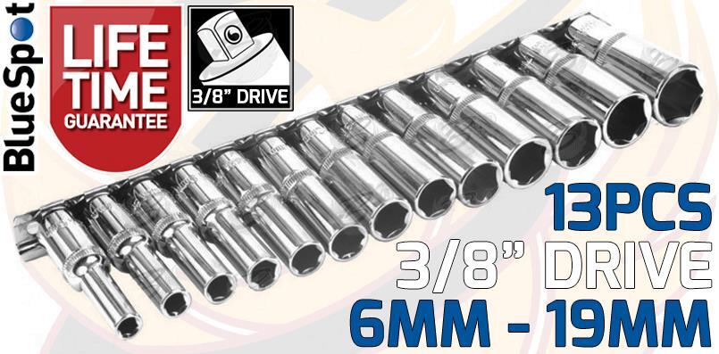 3/8" INCH Drive Deep Socket Set Long Reach Sockets 6mm - 19mm 13pcs 6 ...