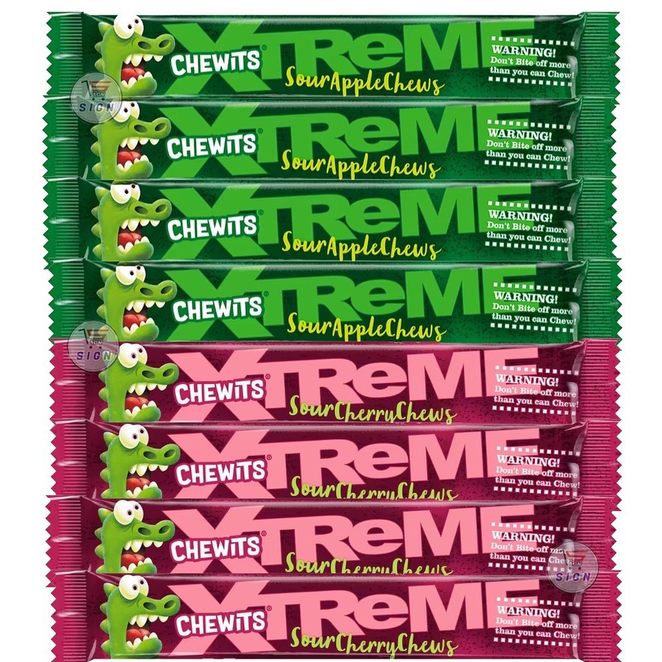 Chewits Xtreme Extremely Sour Apple,Lemon,Cherry 34g FULL BOX SWEETS ...