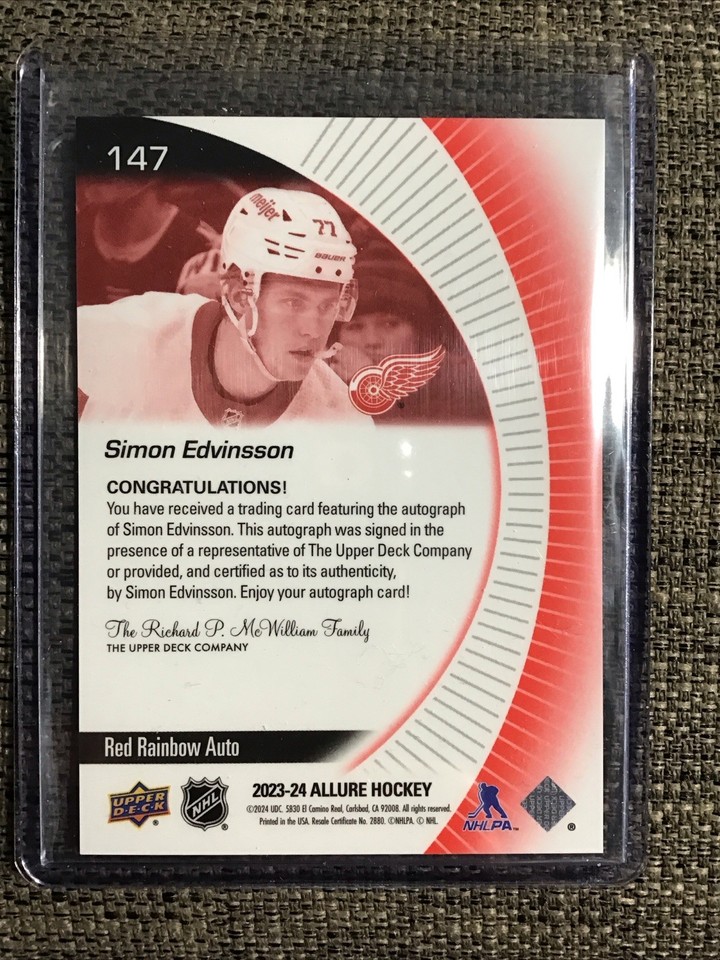 2023-24 UD Allure Rookie Simon Edvinsson Red Rainbow Auto | eBay