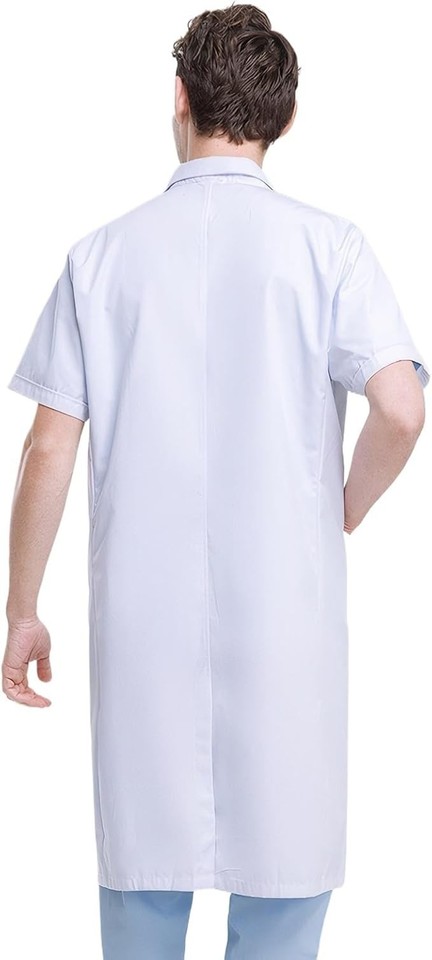 White Lab Coat Male Short Sleeves Medical Coat with Notch Lapel 3 ...