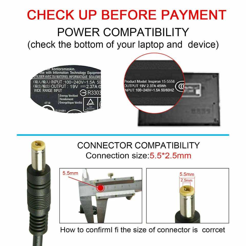 19V 2.37A 45W Charger For Toshiba Chromebook 2 CB35-B3330 CB35-B3340 AC ...