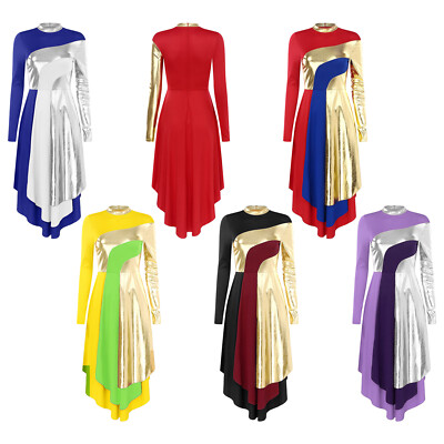 Womens Tunics Christian Dresses Lyrical Praise Round Dancewear Ballroom ...