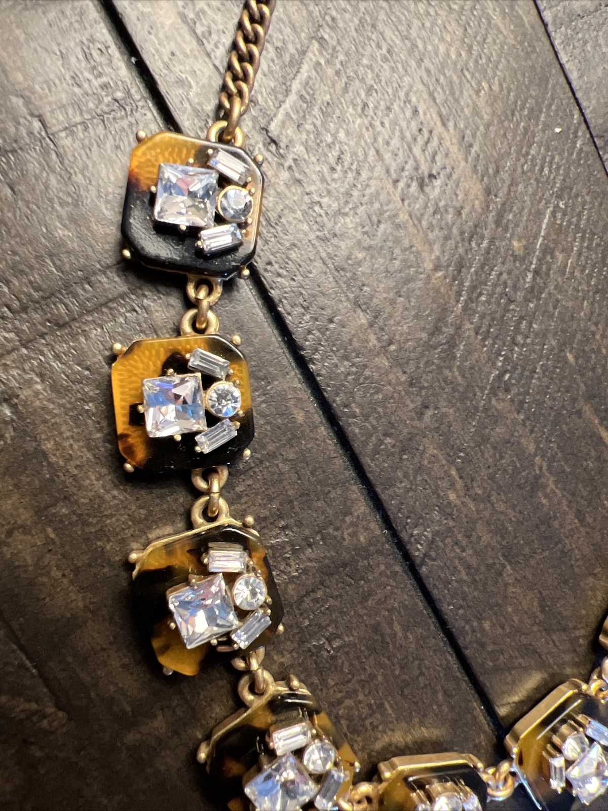 J. Crew Tortoise Shell Clear Crystal Statement Neckla… - Gem