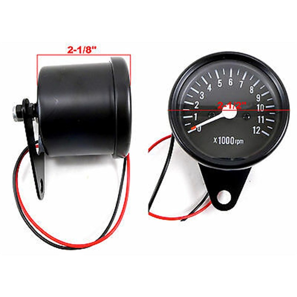 Universal Black Tachometer 0-12,000 RPM -1:7 ratio For Motorcycles 14 ...