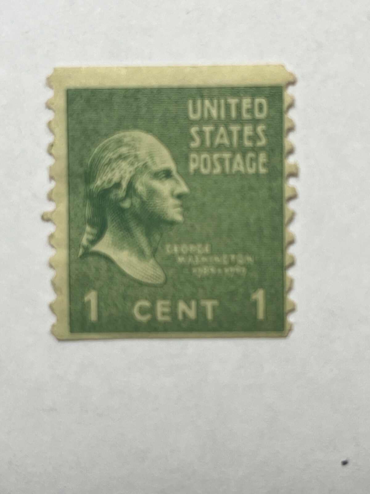 George Washington, 1 Cent Stamp, Green, Catalog #839, Perf Coil 10 Vert ...
