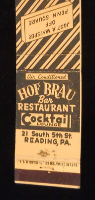 1940s? Hof Brau Bar Restaurant Cocktail Lounge 21 South 5th St. Reading ...