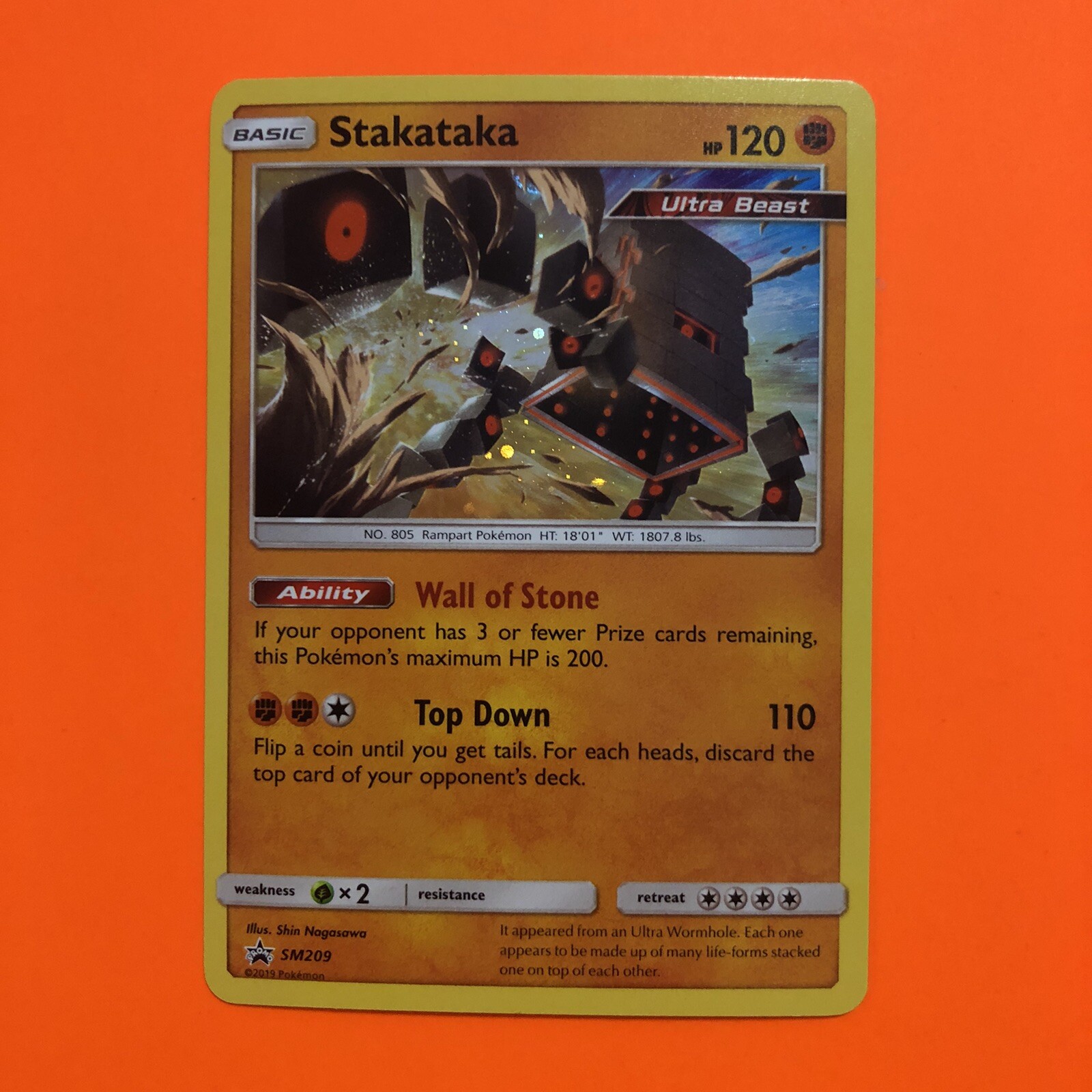 Stakataka Holo Rare Promo SM209 Pokemon Card Sun Moon LP English Black ...