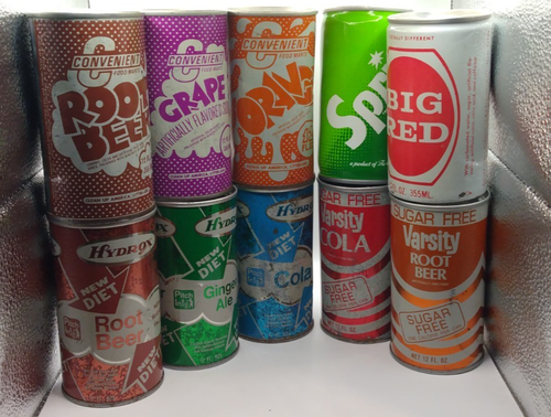 Lot 10 Soda Cans, Convenient, Varsity, Hydrox, Big Red, Sprite ...
