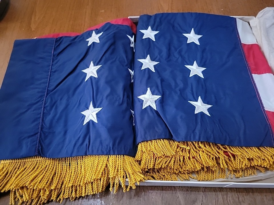 Old 48 STAR "DURA-LITE" NYLON - 3' x 5' GOLD FRINGED UNITED STATES FLAG ...
