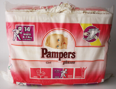 VINTAGE 80'S PAMPERS PHASES GIRL 8-18kg 18-40lbs 14X MAXI PLASTIC ...