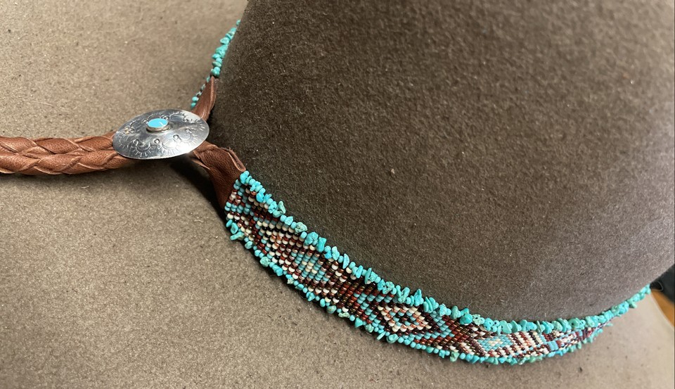 NATIVE DESIGN Handmade Beaded Hatband HAT BAND GENUINE TURQUOISE ...