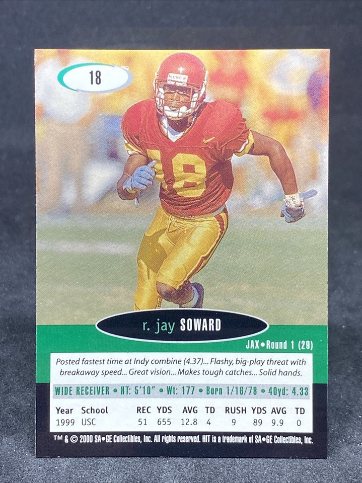 R. JAY SOWARD 2000 Sage HIT Football Rookie RC #18 | eBay