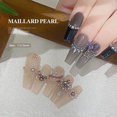 6 Grids Pearl Nail Charms Natural Round Nail Parts Beads Ball Nail Art ...