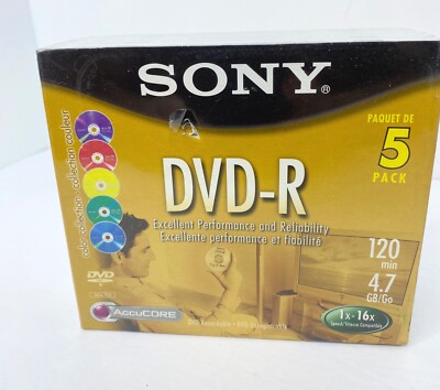 Sony DVD-R 120 min 4.7 GB 5 Pack Recordable DVD New Factory Sealed | eBay