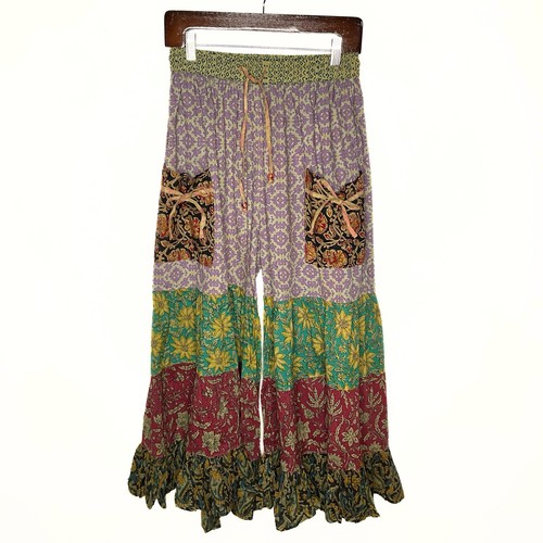 Hippie Forever Handmade Tiered Patchwork Capri Pants Women SZ OS ...