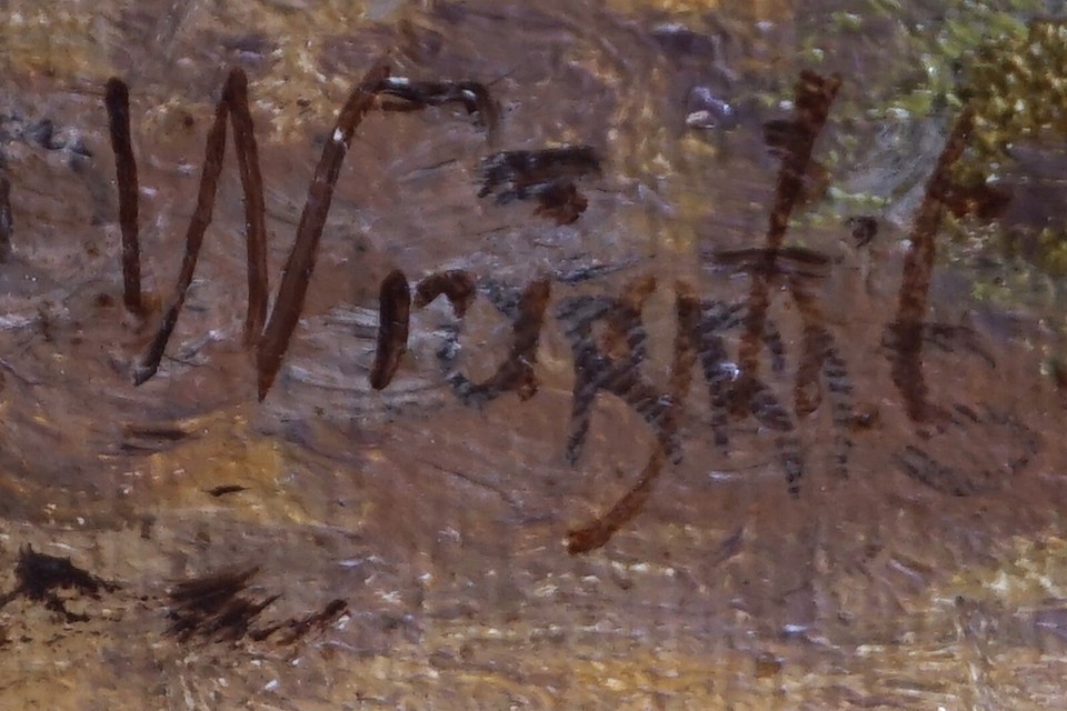 J D MORRIS 1830-1905 CATTLE WATERING NEAR WARWICK CASTLE ANTIQUE OIL ...