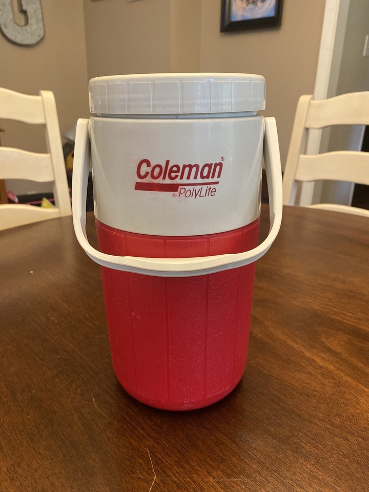 Coleman Polylite 1/2 Gallon Water Cooler Jug 5590 Red White Thermos USA ...