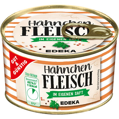 Gut&Günstig Hähnchenfleisch im eigenen Saft 98% Fleischanteil fein ...