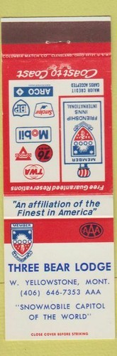 Matchbook Cover - Three Bear Lodge West Yellowstone MT | eBay